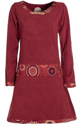 vishes Midikleid Extra warmes Winterkleid Damen Langarm Kleider Sweatkleid Fleece Elfen, Hippe, Boho, Goa Style