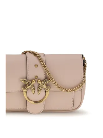 Pinko Womens Leather Shoulder Bag Love One Cameo Pink Pink-Antique Gold Calf Pink/antique