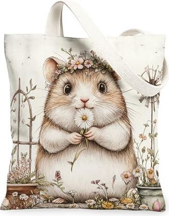Generic Sac fourre-tout en toile r&eacute;utilisable pour le shopping, motif hamster printanier, 33 x 38,1 cm, sac d&eacute;picerie r&eacute;utilisable pour femme, motif de ferme 