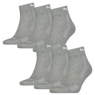 Puma 6 Paar Quarter Socken mit Frottee-Sohle Gr. 35-46 Unisex Cushioned Kurzsocken, Farbe:758 - middle grey m&eacute;lange, Socken & Str&uuml;mpfe:39-42