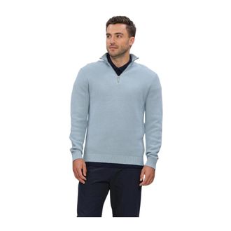 Selected Slhdane LS Strick Struktur Half Zip Noos - - Knitwear - Herren - Blau - M