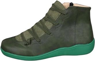 Generic Bottines à lacets pour femme - Soutien de la voûte plantaire - Bout rond - Chaussures plates de trekking - Fermeture éclair latérale - Chaussures comp