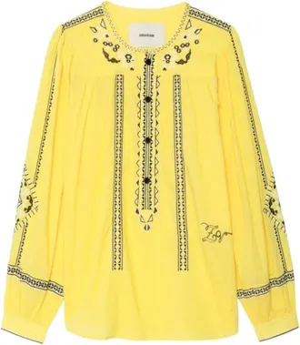 Zadig&Voltaire Femme, Blouses et Chemises, Jaune, Taille: 40 FR Tigy Coton Brod&eacute;