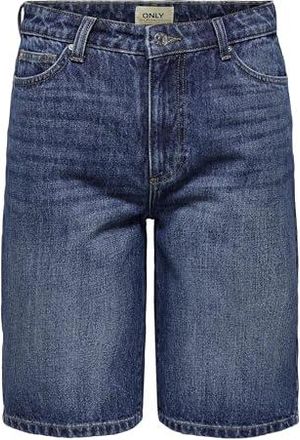 Only Short en Jean Long pour Femme avec Taille Haute et Coupe Normale, Bleu foncé Denim, M