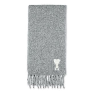 Ami Homme, Accessoires, Gris, Taille: ONE Size Écharpe en Mélange Alpaga Logo Coeur à Franges