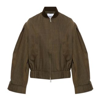Ganni Femme, Vestes, Vert, Taille: 36 FR Bomber en Laine M&eacute;lang&eacute;e