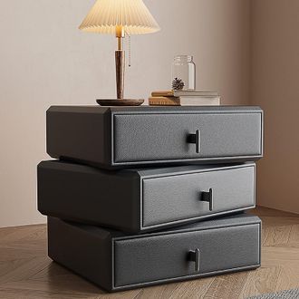 Generic Nachttisch aus Leder, moderner Nachttisch mit 3 Schubladen, Massivholzschublade, Aufbewahrungs-Akzenttisch, Nachttisch aus Holz, Beistelltisch(Color D