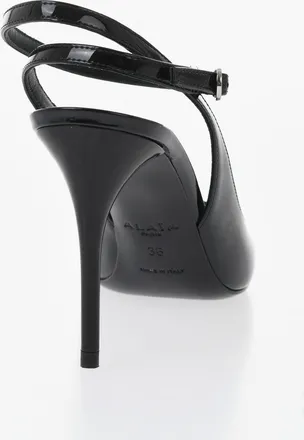 Alaia Glossy Leather Slingback Lace-Up Sandals, 10cm Heel Alaia