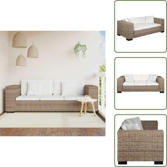 vidaXL Vidaxl - 3-Sitzer Sofa Echtes Rattan - Ratansofa - Esszimmertisch - Gartenm&ouml;bel - Outdoor M&ouml;bel - Lounge Set