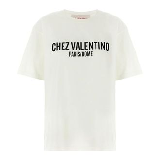 Valentino Garavani Jersey-Baumwoll-T-Shirt mit Chez Valentino-Print - - Tops - Damen - Wei&szlig; - XS