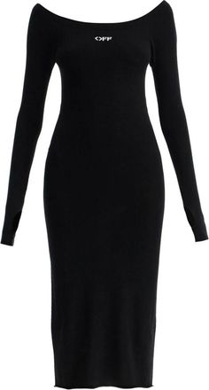 Off-white Femme, Robes, Noir, Taille: 38 FR Robe Midi M&eacute;lange Viscose
