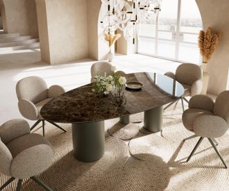 DELIFE Esstisch Edge Oval 220x120 Keramik Laminam Emperador Extra Lucidato Dunkelbraun Troa Metall Effektfinish Titan, Esstische