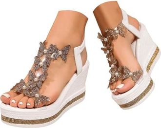 Generic Sandales papillon &agrave; plateforme pour femme UK 2026, sandales compens&eacute;es avec strass scintillants, bout ouvert, talon haut, sangle de cheville, conforta