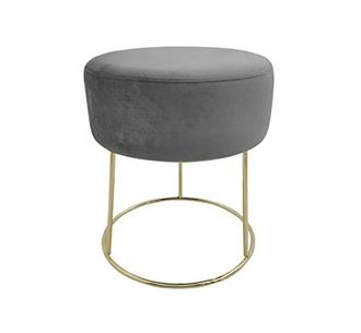 Echtwerk Tabouret Rond Marilyn - Rembourr&eacute; en Velours, Maquillage Avec Pieds M&eacute;talliques Dor&eacute;s, Supporte Jusqu&agrave; 150 kg, Gris