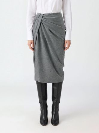 Isabel Marant Jupe crayon midi slim fit en coton m&eacute;lang&eacute; drap&eacute;