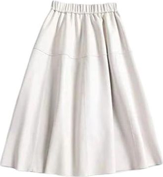 Generic Jupe pliss&eacute;e en cuir de mouton pour femme - Taille &eacute;lastique, blanc, XL