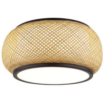 Globo Lighting Plafonnier, lampe de salon, bambou, noir mat, LED CCT, D 38 cm