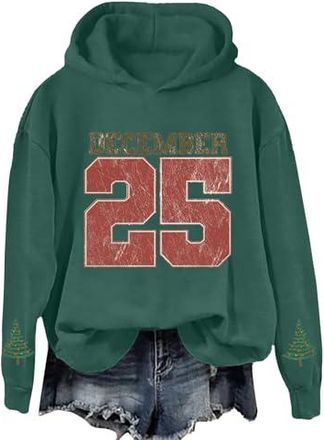 Generic Sweat à capuche de Noël 2025 pour femme avec motif graphique de Noël 25 décembre - Sweat-shirt décontracté pour fête dentraînement - Cadeaux de Noël, 