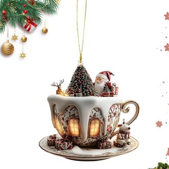 Generic Kaffeetassen Christbaumschmuck,Weihnachtsbaum Deko Außenbereich | Acryl Anhänger Schneehaus 2D Kaffeetassen Form für Erwachsene Jugendliche Nachttisch