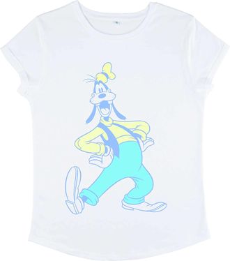 Disney Damen Mickey Classic Goofy Neon Womens Organic Rolled Sleeve T-shirt T-Shirt, Weiß, XL