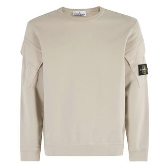 Stone Island Homme, Sweatshirts et sweats &agrave; capuche, Beige, Taille: S SweaT-shirt ras du cou avec poches sur la manche