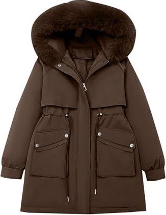 Generic Vestes imperméables légères pour femme avec capuche en fourrure - Grande taille - Doublées en polaire épaisse - Fermeture éclair intégrale - Chaud - M