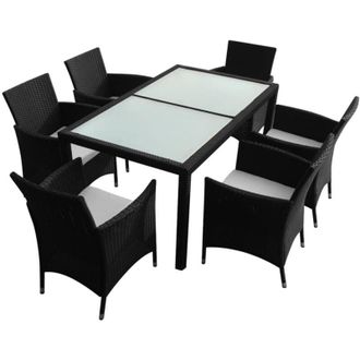 vidaXL 7-tlg. Garten-Essgruppe mit Auflagen Poly Rattan Schwarz - Vidaxl