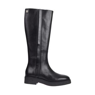 Tommy Hilfiger Schwarzer Longboot im Krepp-Look - - Shoes - Damen - Schwarzk - 39 EU