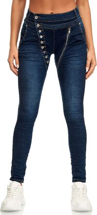 Elara Damen Jeans Boyfriend Baggy Knopfleiste Chunkyrayan EL05D1 Dunkelblau 54 (7XL)