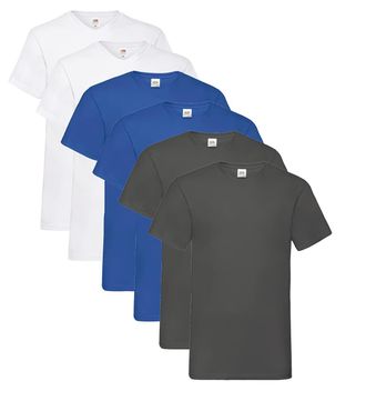 Fruit Of The Loom Herren- V-Neck T-Shirt M L XL XXL 3XL 4XL 5XL Farbsets, 2Graphit 2Royal 2Weiss (6 Pack) + 1 HL Kauf Notizblock, 3XL (6er Pack)