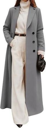 Generic Manteau long &agrave; double boutonnage pour femme - &Eacute;l&eacute;gant m&eacute;lange de laine chaude, gris, XXL