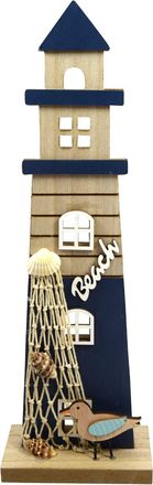 Generic Aufsteller Leuchtturm Beach mit Möwe | maritim | Holzdeko Muscheln Netz | 23x11 cm