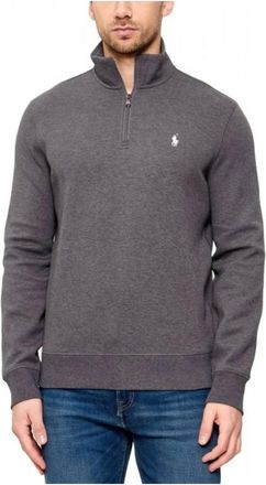 Ralph Lauren Homme, Sweatshirts et sweats &agrave; capuche, Gris, Taille: M Pull &agrave; quart de zip en double maille