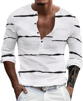 Generic T-shirt ray&eacute; pour homme basique Gym Tops Hommes Casual Mode Base Ray&eacute; T-shirt &agrave; manches longues, blanc, 3XL