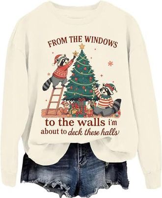 Generic Sweat-shirt amusant pour femme, « From The Windows To The Walls Im About To Deck These Halls » Pull From The Window To The Wall Chemise de Noël Top, J