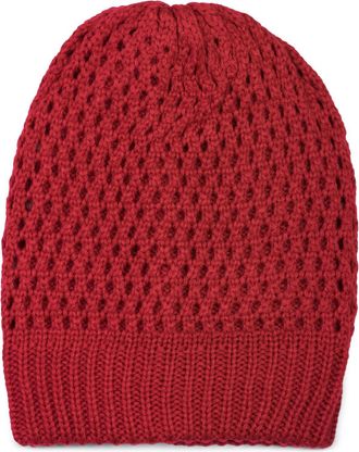 styleBREAKER Strick Beanie Mütze mit Loch Muster, Slouch Longbeanie Winter, Strickmütze, Unisex 04024139, Farbe:Bordeaux-Rot