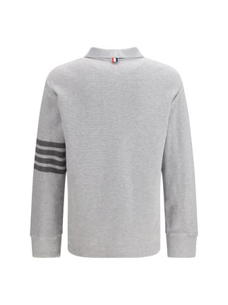 Thom Browne Mens Piqu&eacute; Long-Sleeve Polo Pale Grey Cotton Shirts T-shirts And Polos