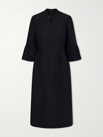 Valentino Garavani Wool And Silk-blend Crepe Midi Dress - Black
