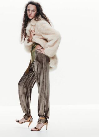 Mango Pantalon droit en velours marron moyen - Femme - XS - MANGO