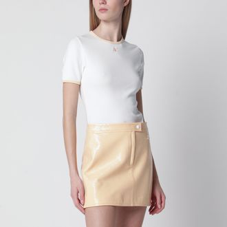 Courr&egrave;ges Kontrast-T-Shirt aus Baumwolle mit Rundhalsausschnitt in Wei&szlig;/Blau