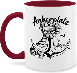 Shirtracer Tasse Tassen 325ml - Statement - Ankerplatz mit Anker und Papierboot - 325 ml - Bordeauxrot - kaffetassen spr&uuml;che statements maritim kaffeetasse state