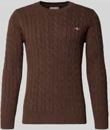 GANT Strickpullover mit Zopfmuster und Label-Stitching