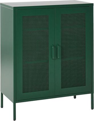 Beliani Buffet de Bureau à 2 Portes en Treillis 2 Etagères Vert Industriel Wakatipu