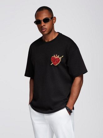 Ombre T-Shirt Baumwoll-T-Shirt f&uuml;r Herren mit Schmuckapplikation auf der Brust