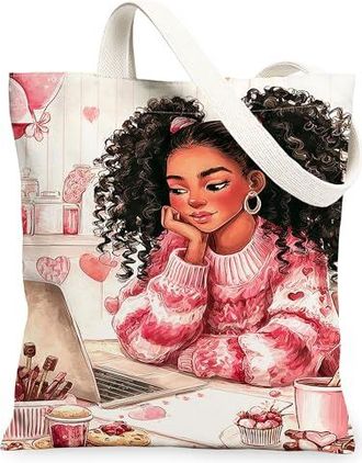 Generic Sacs fourre-tout en toile &agrave; motif de coeurs mignons, sacs d&eacute;picerie r&eacute;utilisables, l&eacute;gers et lavables en toile pour Sho, p&ecirc;che, 13x15 Inch