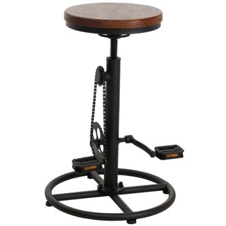Mendler Barhocker HWC-N19, Barstuhl Tresenhocker, h&ouml;henverstellbar drehbar Fu&szlig;ablage Industrial Metall Massiv-Holz - braun