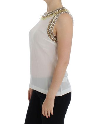 Dolce & Gabbana Womens White Crystal Embellished Tank Top Silk
