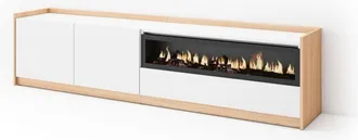 Skraut Home Skraut Home - TV-Schrank, Lowboard, 207x37x50cm, F&uuml;r TV-Ger&auml;te bis zu 80, Elektrokamin., Wei&szlig; und Eiche Soft