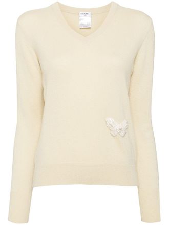 Chanel pull à appliqué papillon (années 2000) - Tons neutres