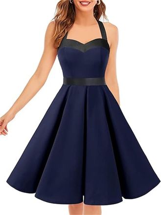 Dresstells Cocktailkleid Damen Festlich Neckholder Sommerkleid Vintage Abendkleider Elegant F&uuml;r Hochzeit Gro&szlig;e Gr&ouml;&szlig;en Partykleid Knielang Tanzkleid Rockabilly Kl